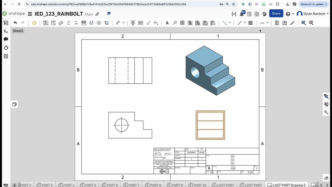 ONSHAPE BASICS - CREATING A DIMENSIONED MULTIVIEW DRAWING (IED- ACTIVITY 124)
