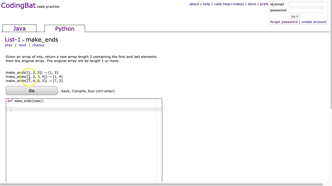 Codingbat - make_ends (Python)