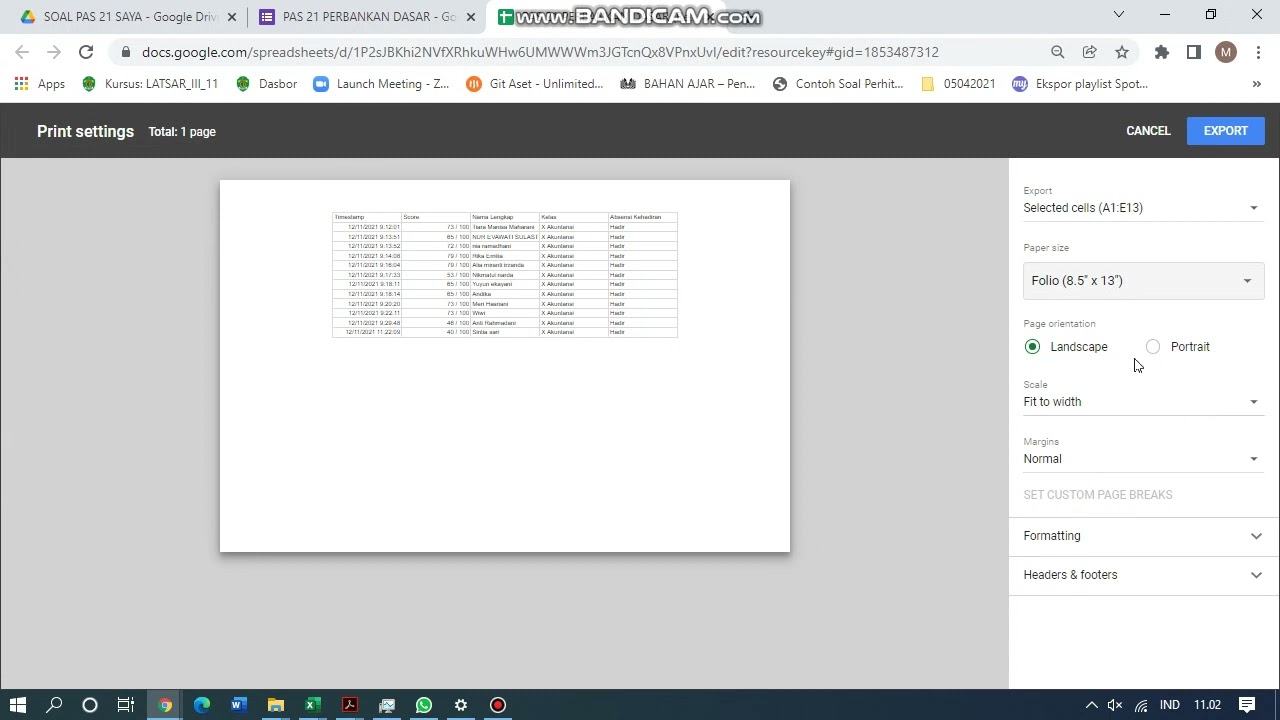Cara Simpan Nilai PAS Google Form ke PDF