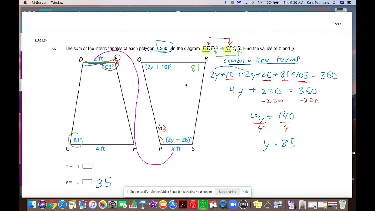Geom Ch 5 Practice Test video solutions