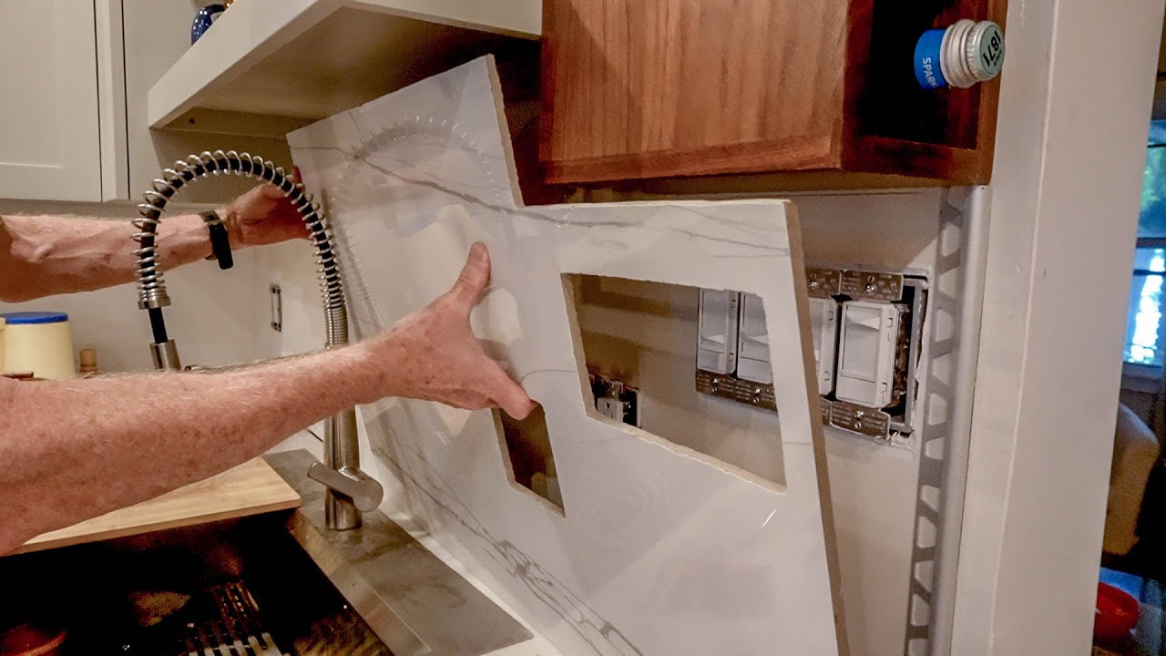 Installing an Inexpensive Large Format Tile Backsplash and Under Cabinet LED Lighting