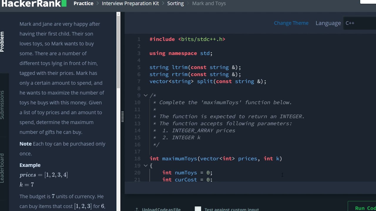HackerRank Interview Prep - Problem 16: Mark and Toys