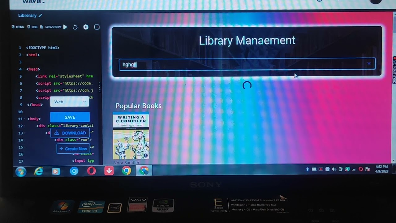 library management using html css javascript and Api