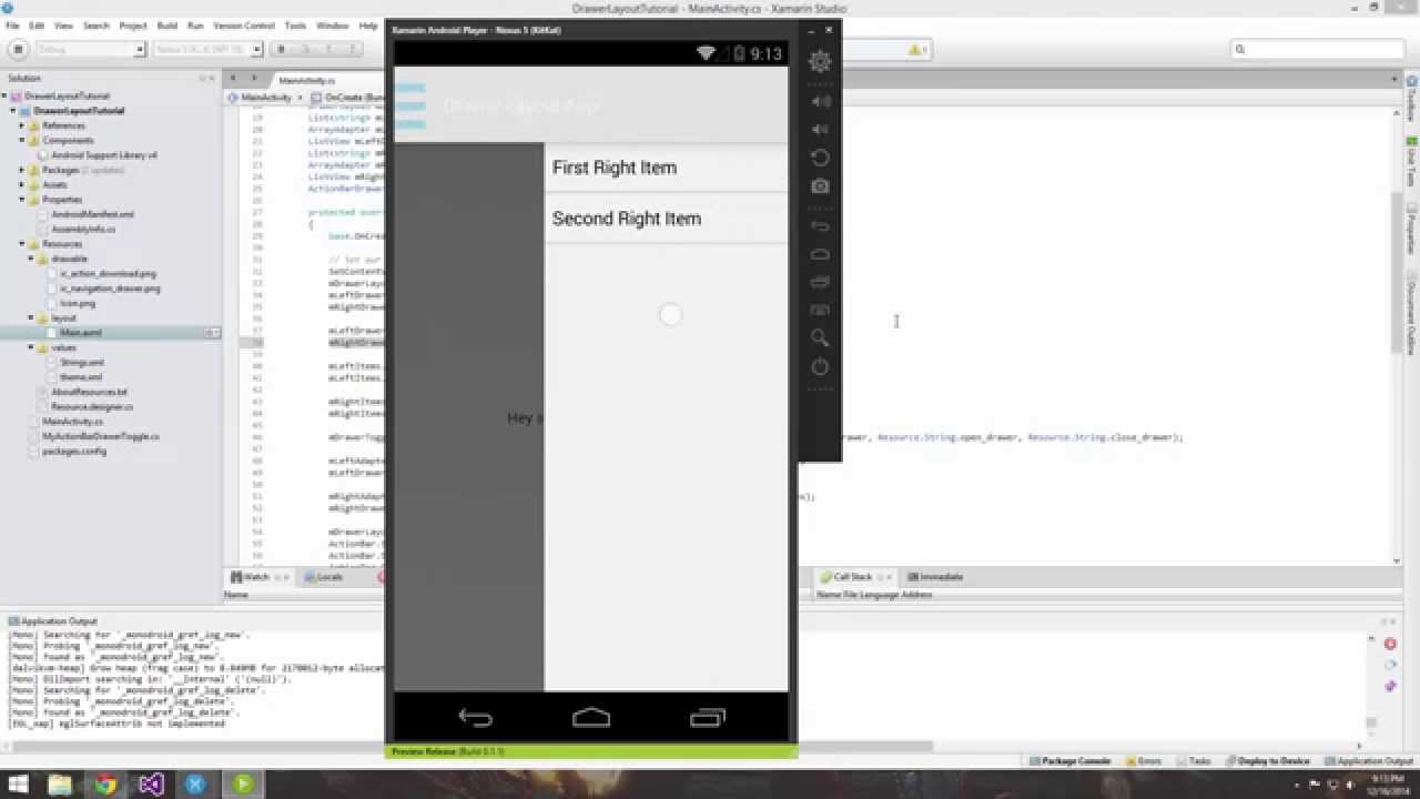 Xamarin Android Tutorial   27   Creating a Right and Left Drawer Layout
