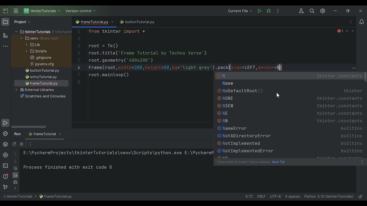 creating Frame Widget in tkinter tutorial
