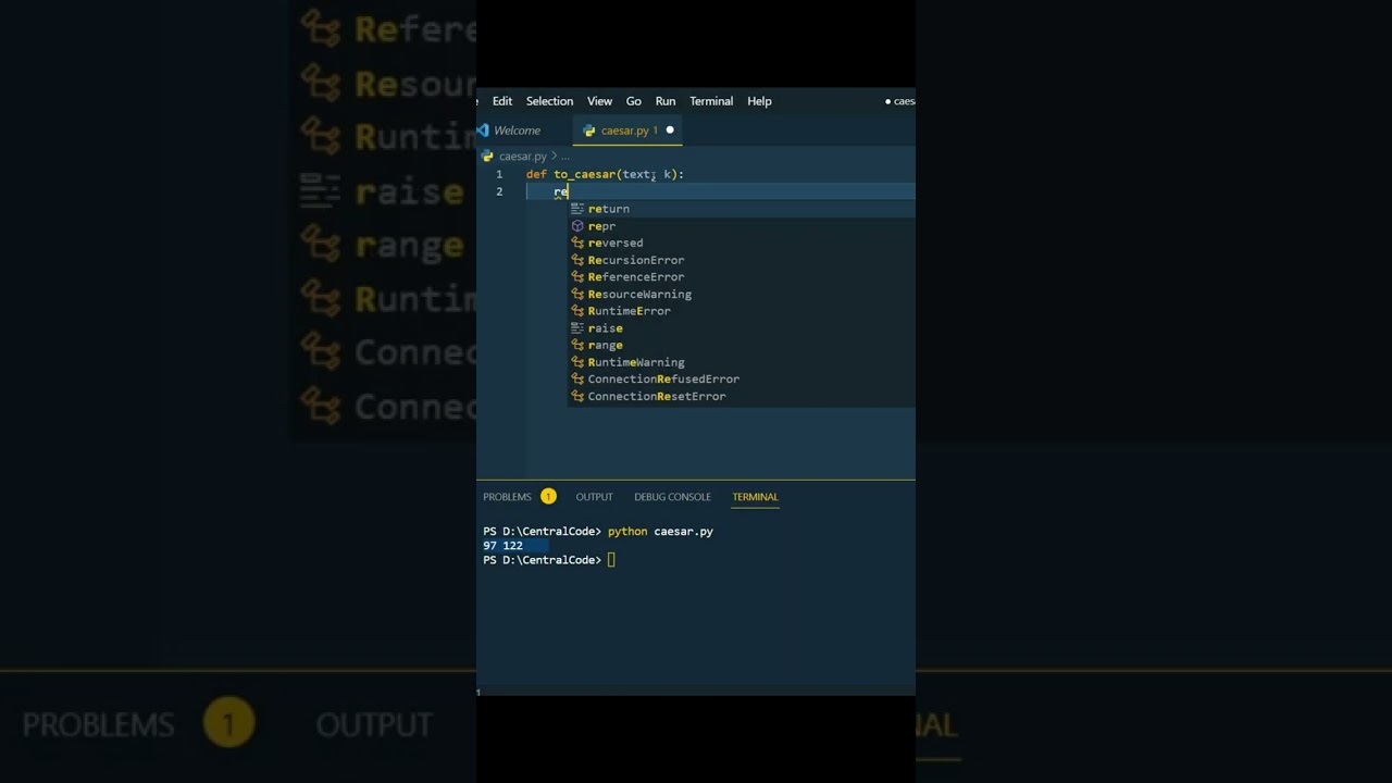 Caesar's Cipher in Python #shorts #short