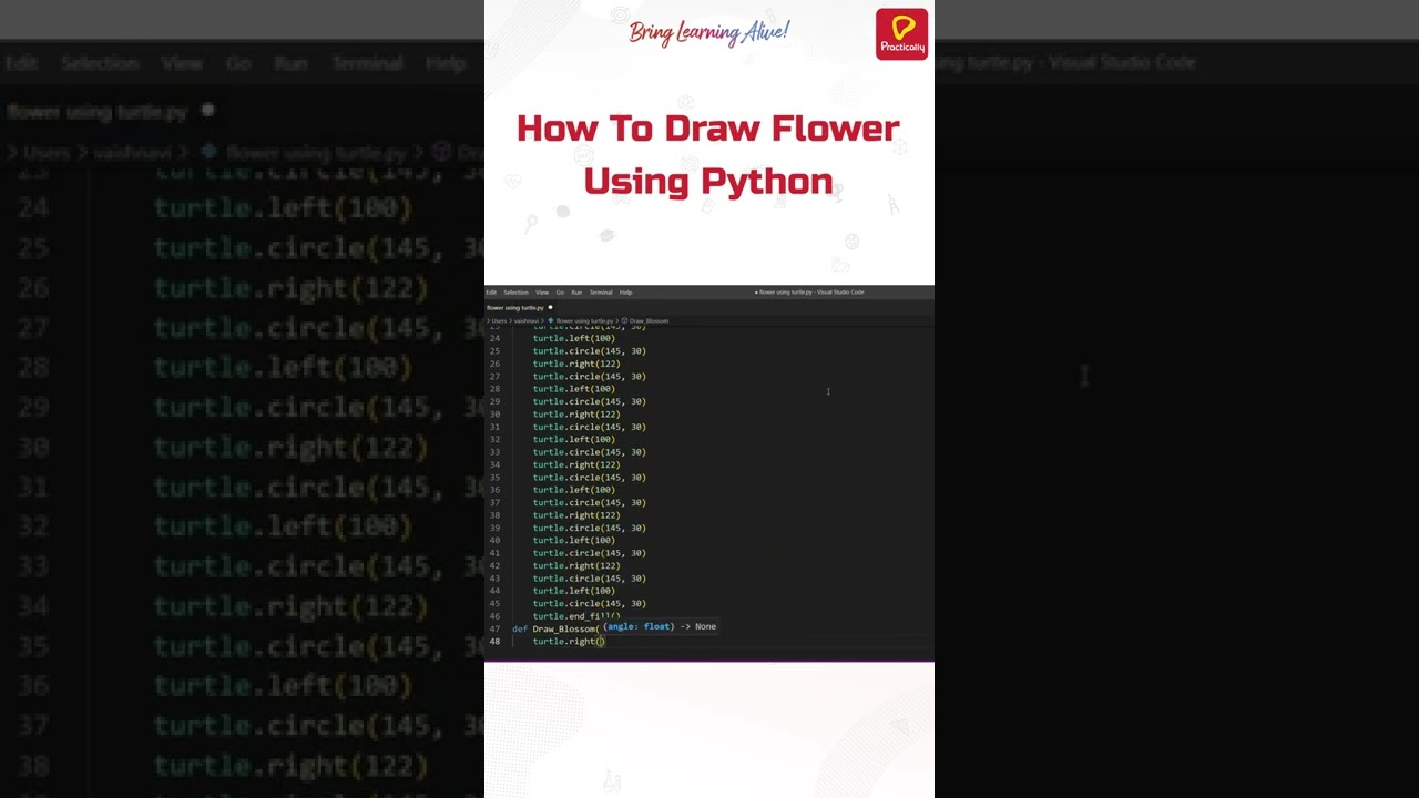 How to Draw Flower Using Python | Python | Practically
