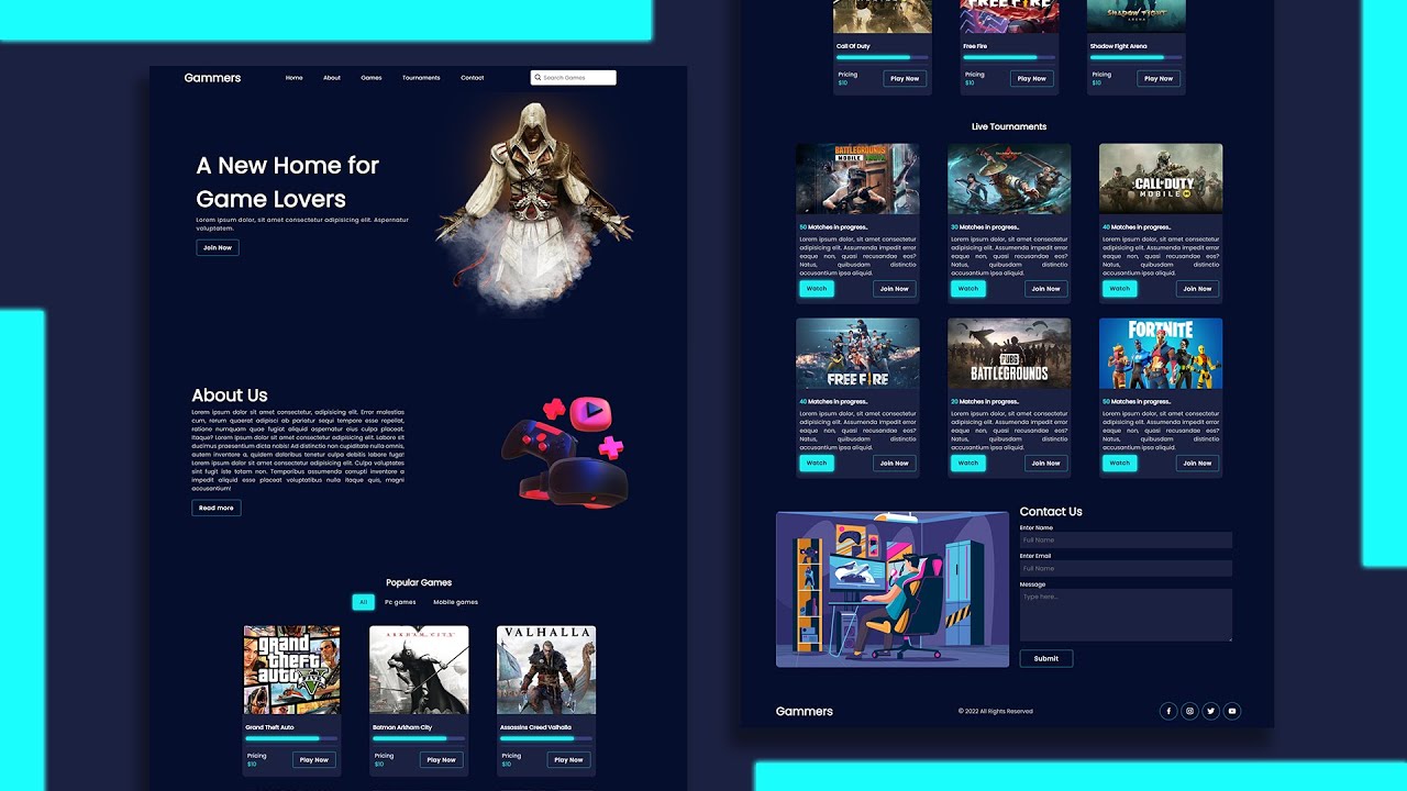 Responsive Gaming Website Design Using Html Css Js | Gaming Website