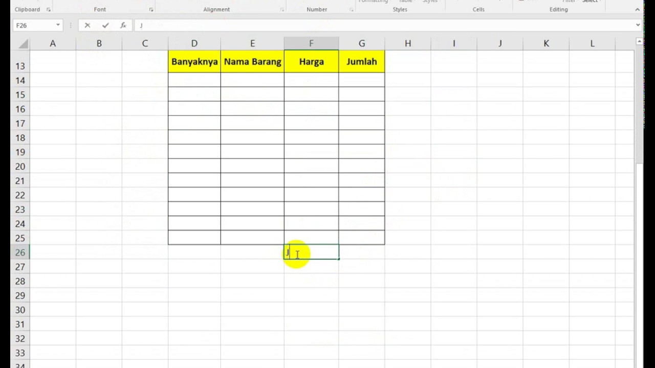 Belajar Excel - Cara Buat Form Nota di MS Excel 2016