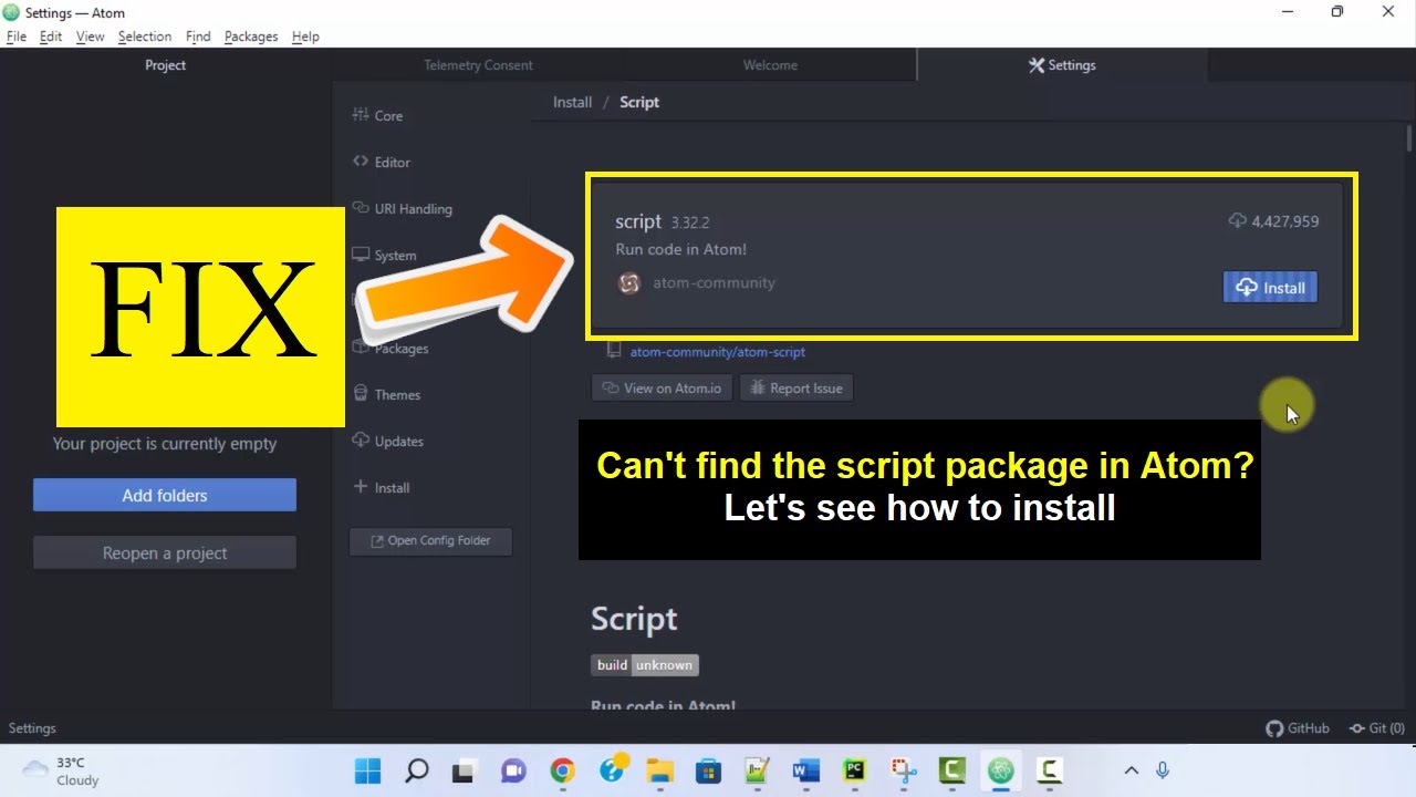 Fix: Can't find the script package in Atom? How to install?