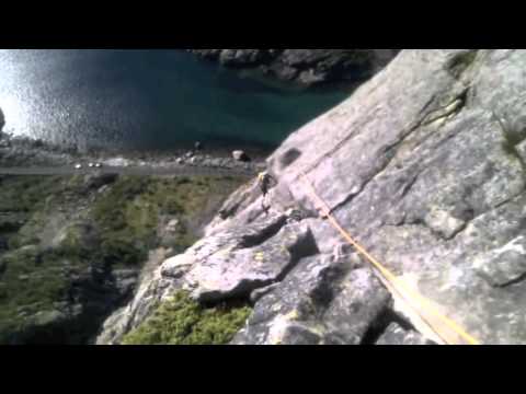 Climbing a variation of routes on Presten in Lofoten Norway
