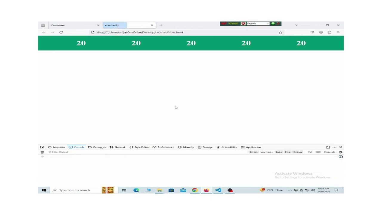 Design a simple counter using HTML CSS and JavaScript