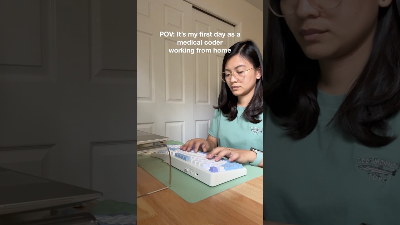 first day as a medical coder working from home 🩺💻 #medicalcoder #wfh #desksetup #keyboardasmr