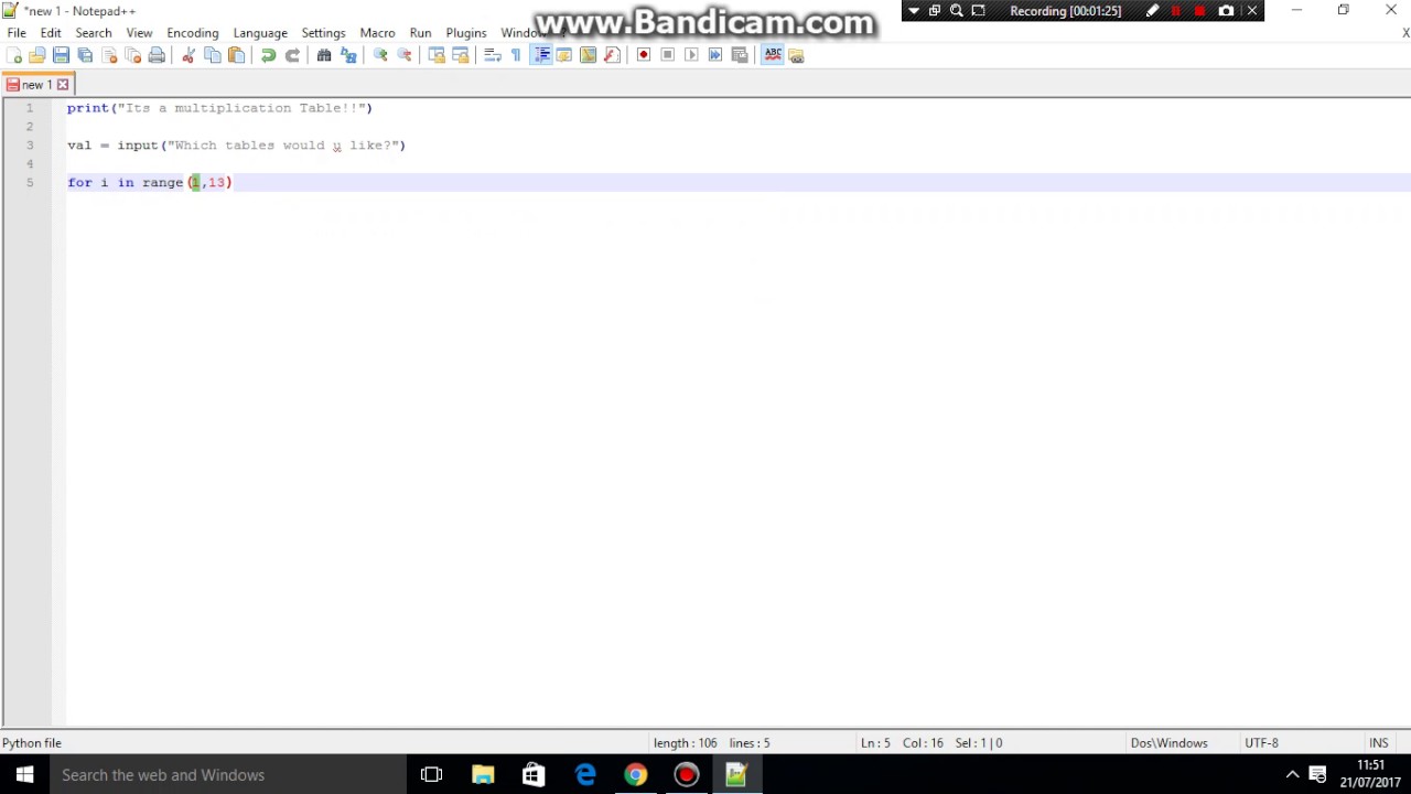 Python Programming - Multiplication Tables (Simple)