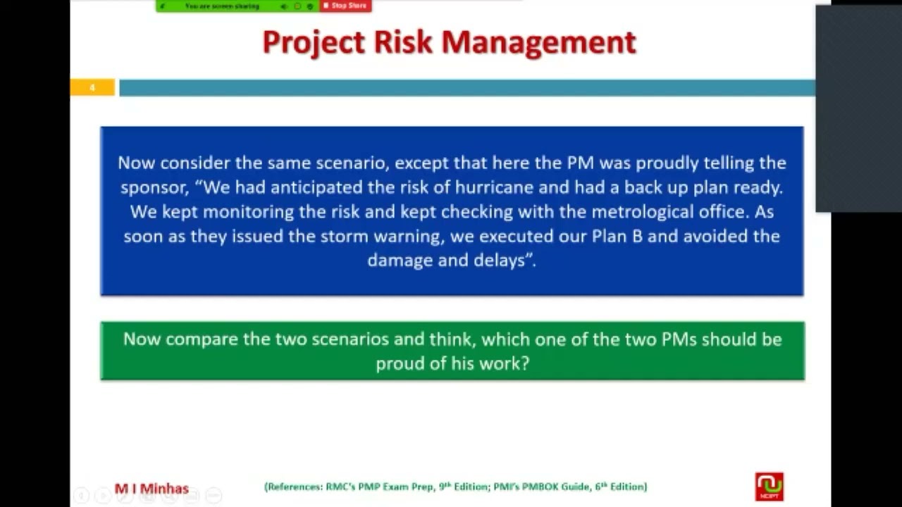 Lec 28   Part 1   Project Risk Management 1   PMP Training Course Oct 2020