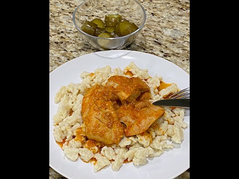 Csirke Pörkölt - Chicken Paprikas with nokedli dinner or lunch menu by Magdi
