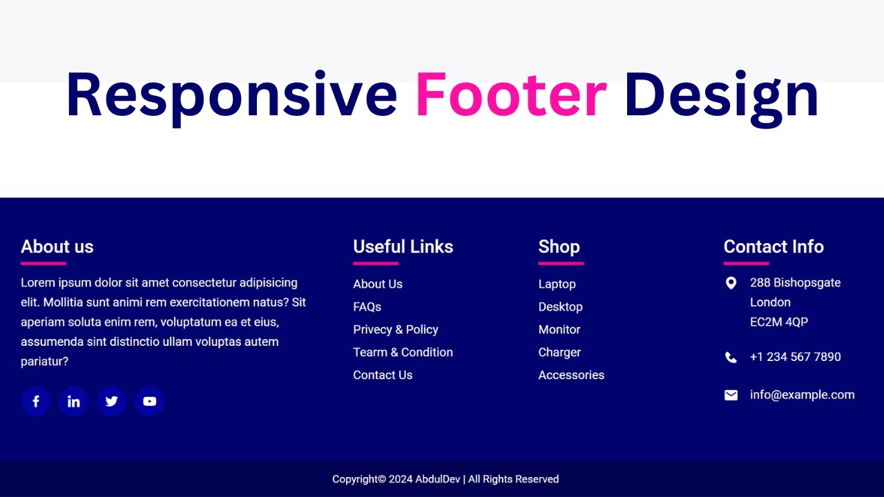 Responsive Footer Design Using HTML and CSS  Grid | Free Source Code