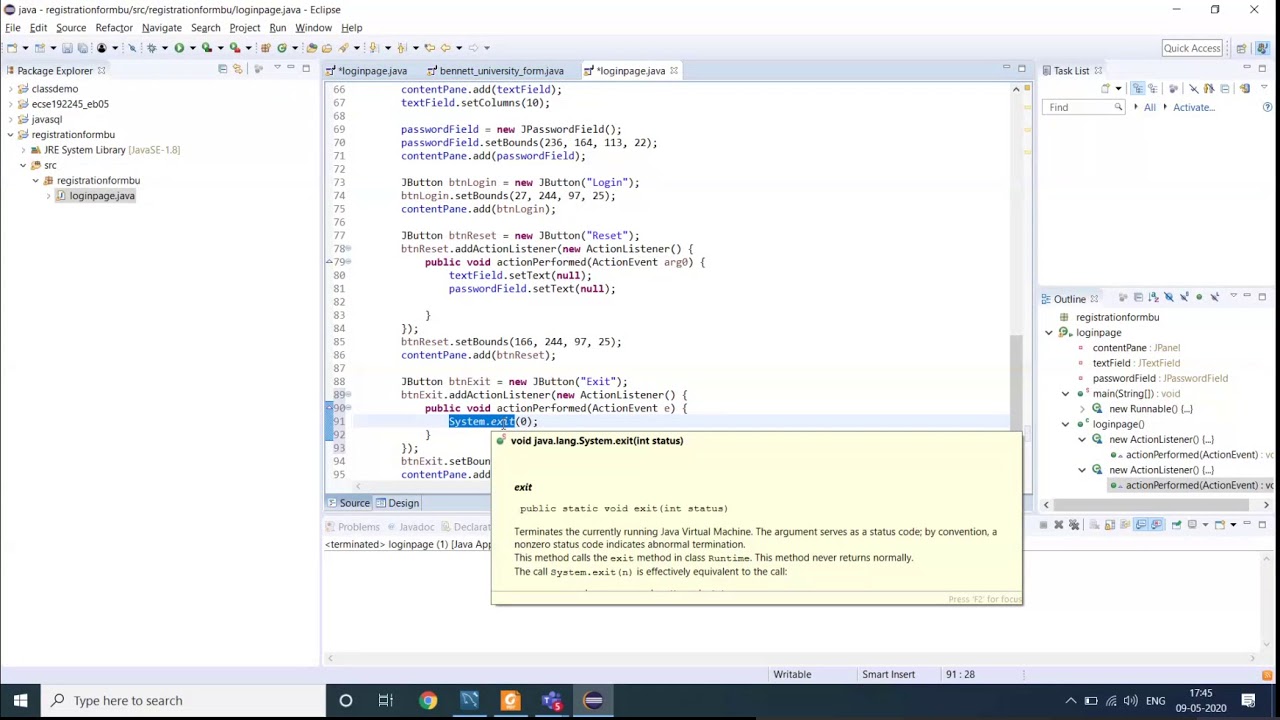 GUI application having event handling functionality using swing --java (eclipse) part 2