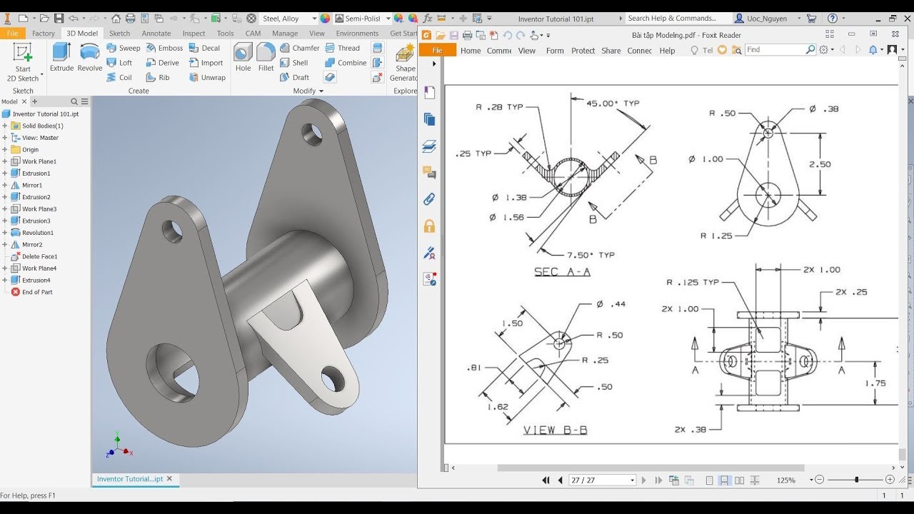 Inventor 2020 Tutorial #101 | 3D Model Basic & Drawing