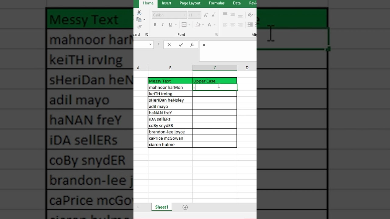 Uppercase all text in Excel