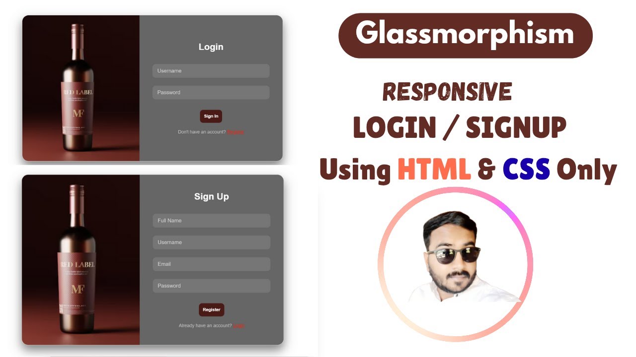 Glassmorphism Login & Signup Form | Responsive HTML CSS UI Design