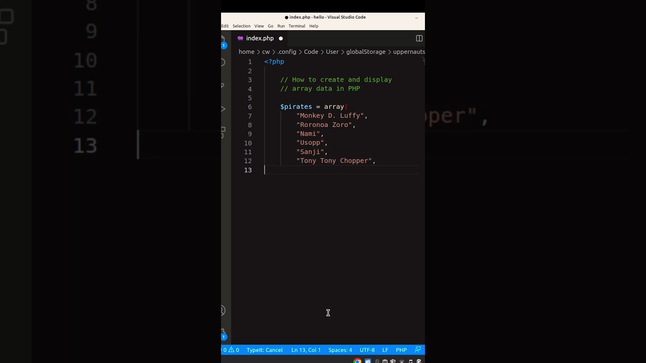 How to create and display array data in PHP #coding #php #tutorial #code #onepiece