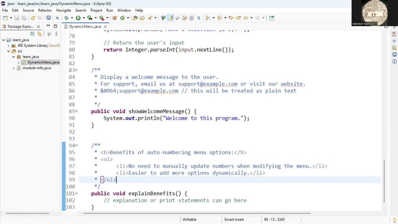 Java 128: How to write HTML inside Javadoc comments