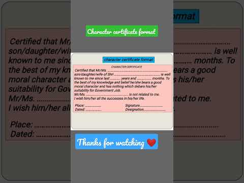 character certificate format how to write ✍️#shorts @odlearners22