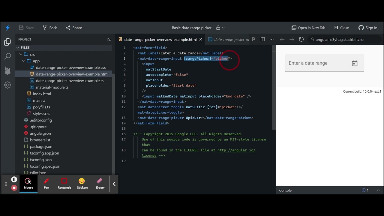 Angular material basic date range picker