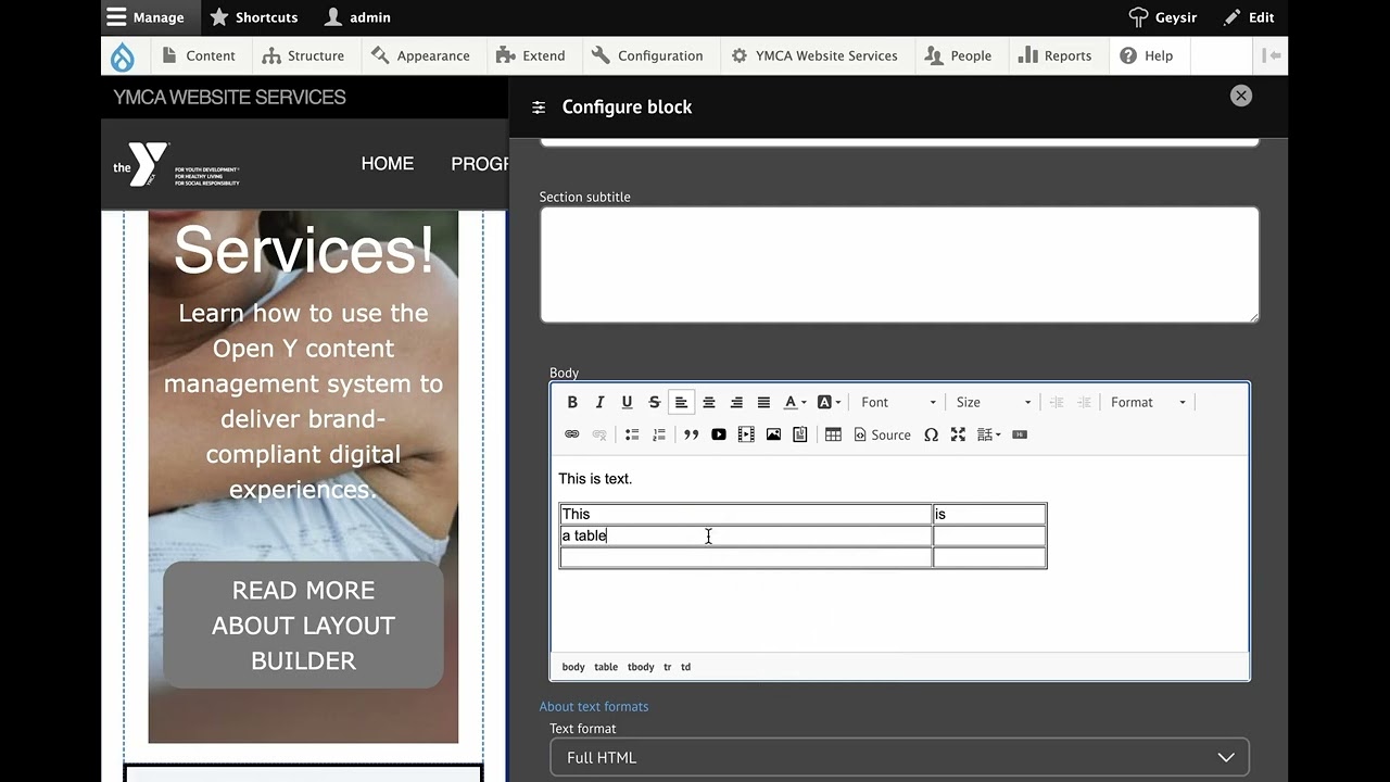 Layout Builder: Table