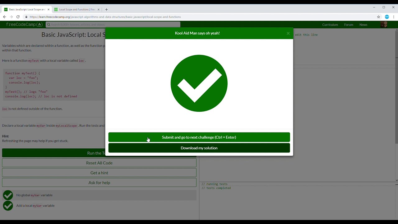 Basic JavaScript  Local Scope and Functions  50/111 Learn freeCodeCamp