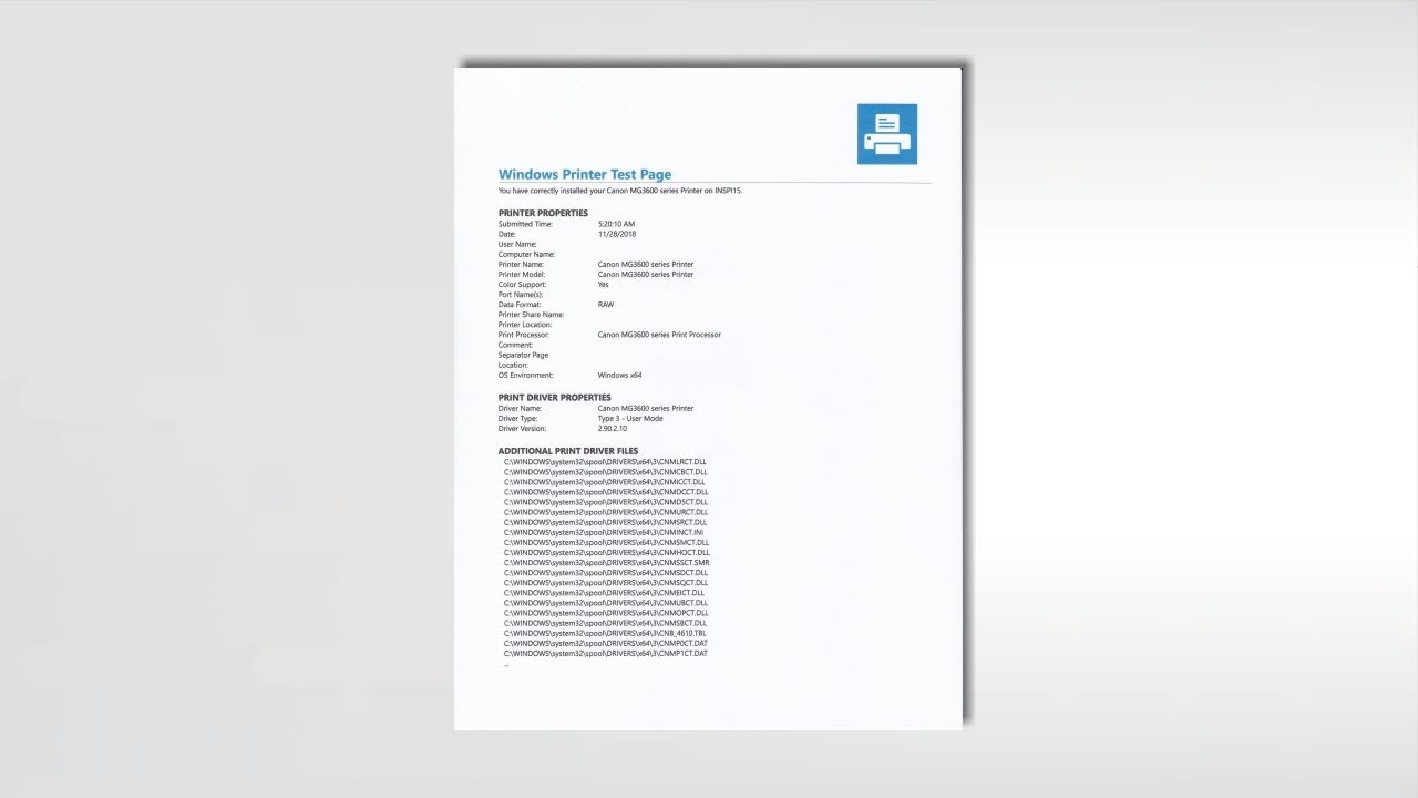 Print test page in Windows 10