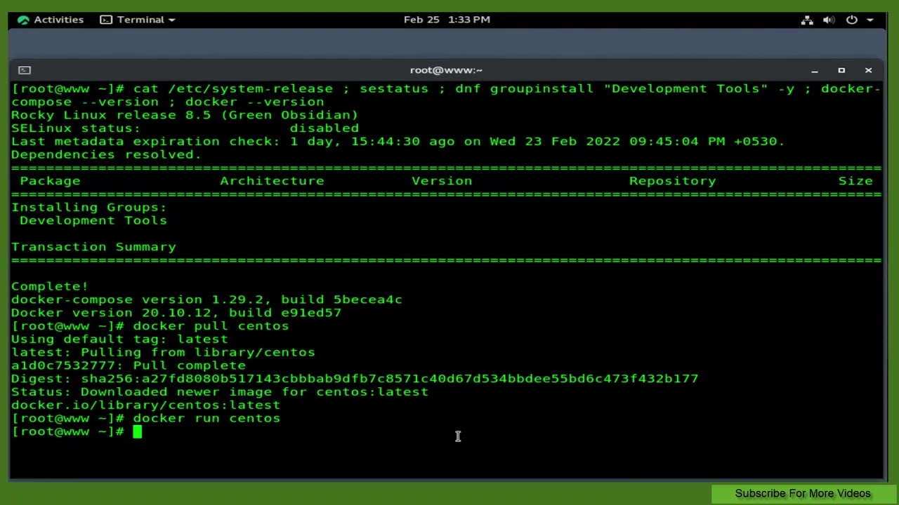 Running CentOS in a Docker container