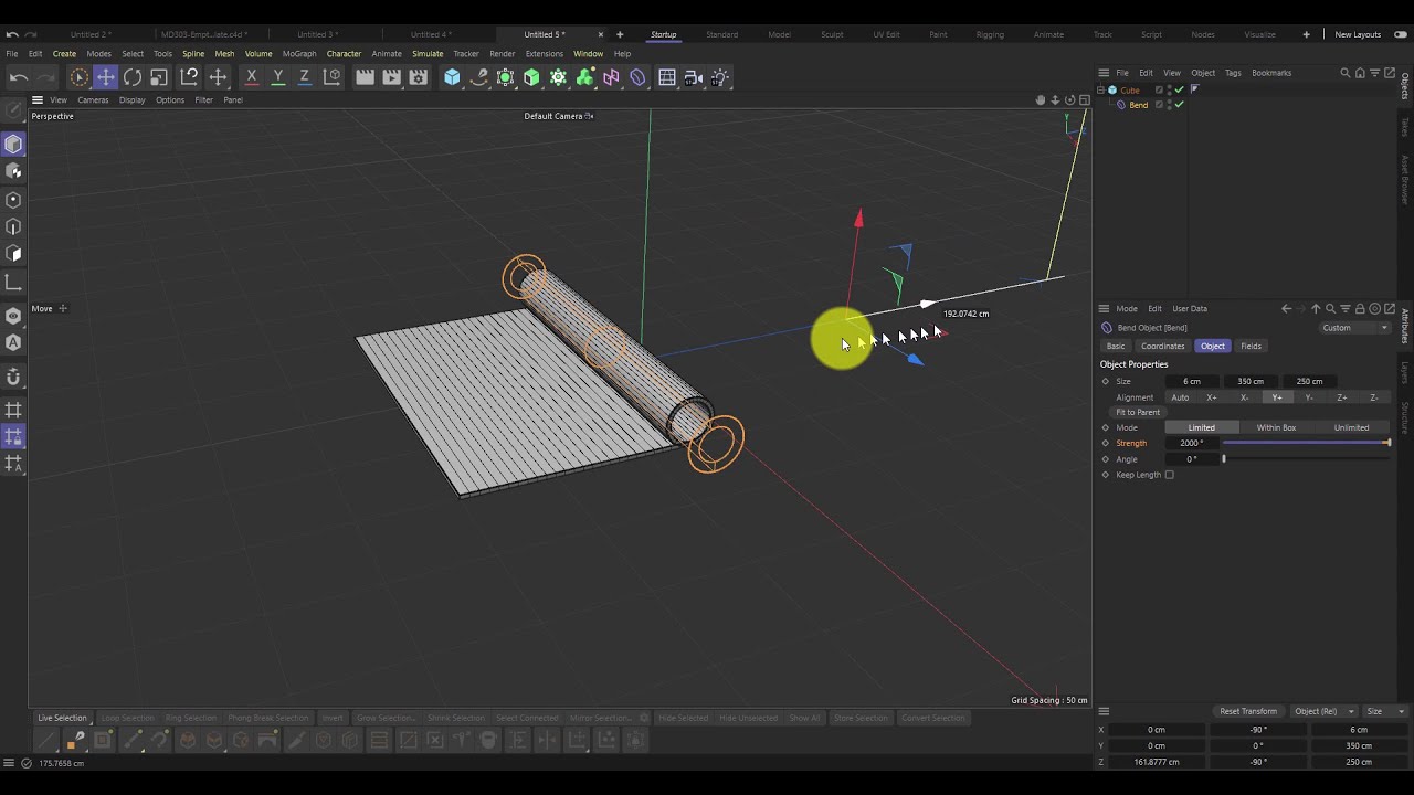 Cinema 4D Tutorial - Unroll Carpet using Bend deformer