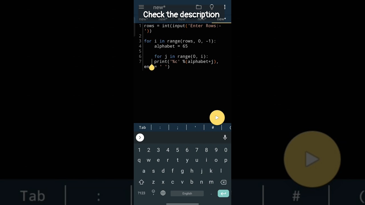 Python Program to Print Left Arrow Alphabets Pattern#shorts #shortsvideo #youtubeshorts #viralshorts