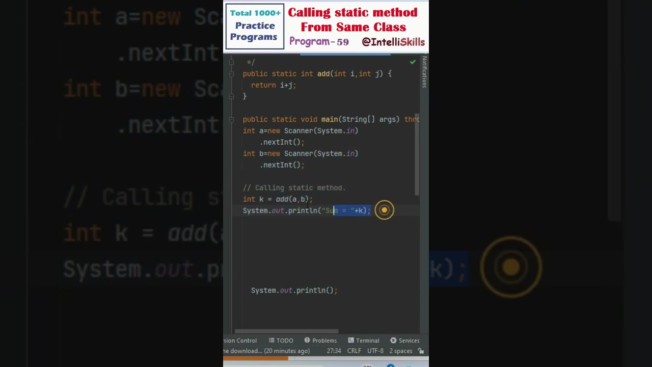 Java Program 59 | Calling static method in Java #Shorts #java #coding
