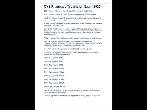 CVS Pharmacy Technician Exam 2023