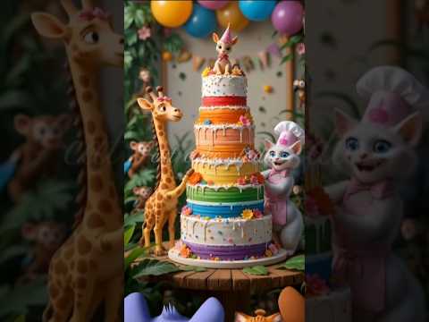 🦒🌈🎂Giraffe Orders a Tall Rainbow Cake for Her Sister’s Birthday!" #catcakestudio #cake #animalcake