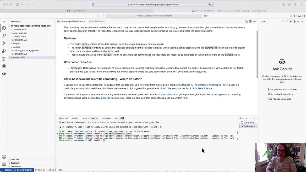 Bite-Sized Open Science: Start RStudio in GitHub Codespaces
