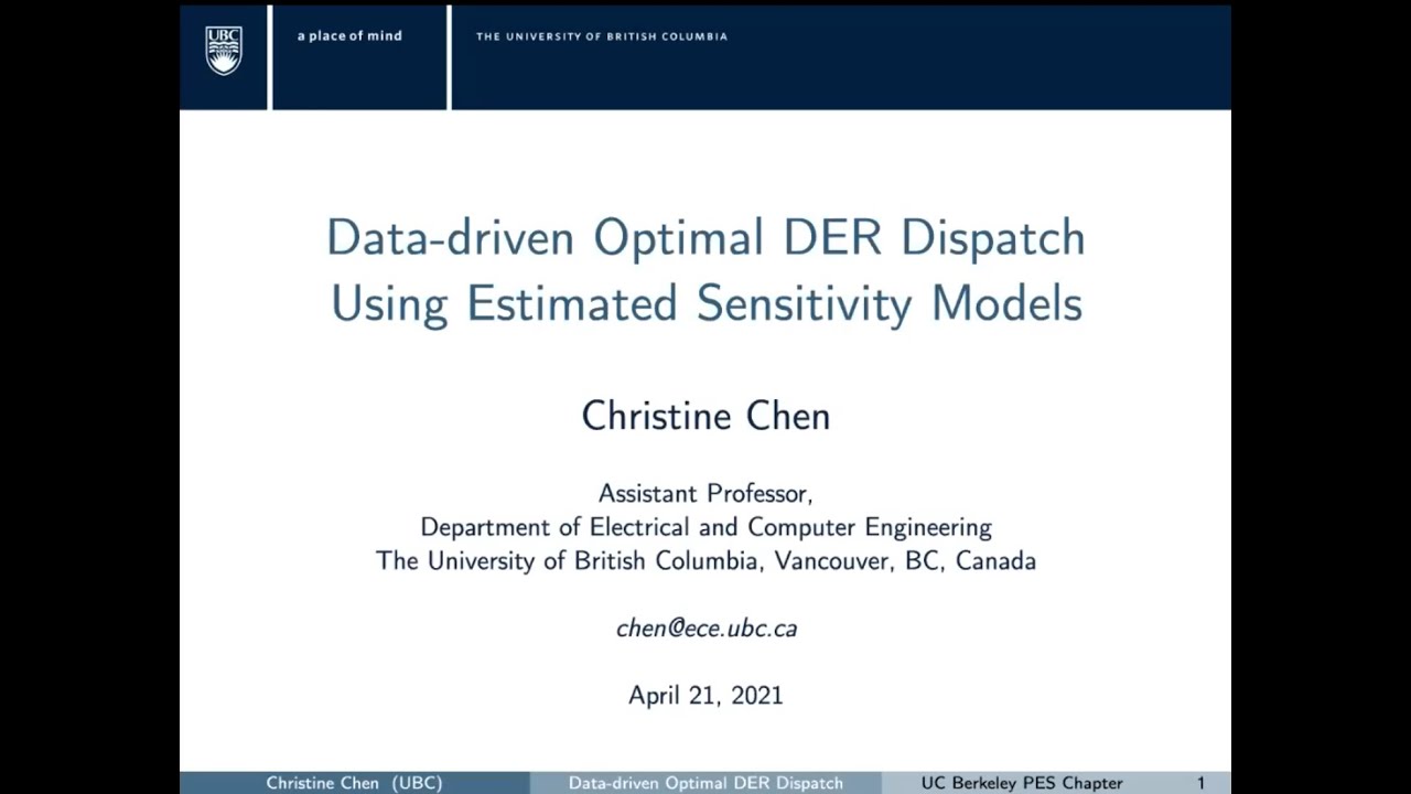 Prof. Christine Chen: Data-driven Optimal DER Dispatch Using Estimated Sensitivity Models