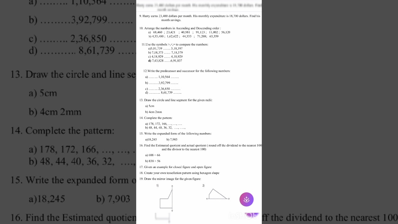 Maths revision worksheet for grade 4 | class 4 sample papers | mid term worksheets