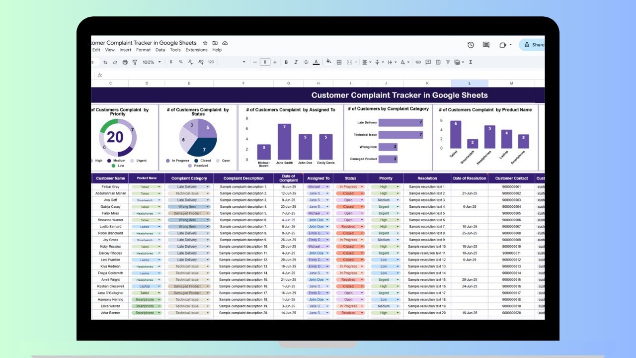 Customer Complaint Tracker in Google Sheets
