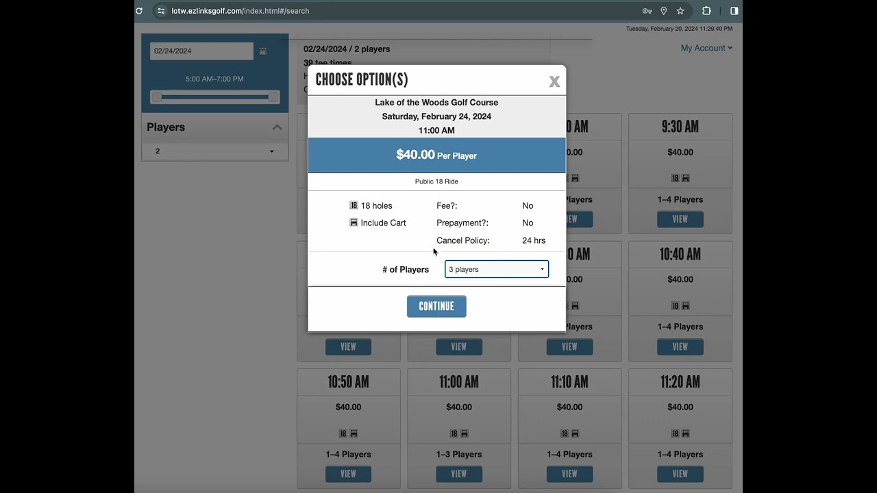 EZLinks desktop tee time booking engine