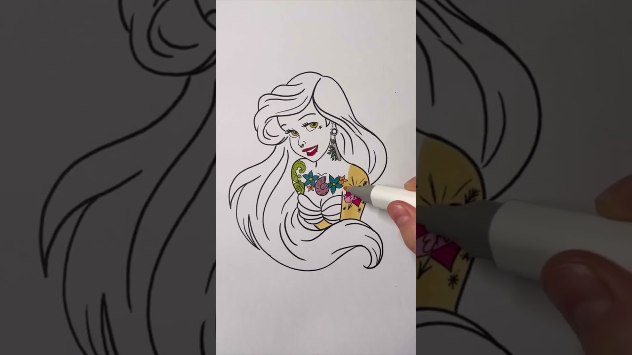 🧜🏻‍♀️ Tattooed Princess Ariel coloring🙀#disneyprincess#thelittlemermaid#disney#tattoo