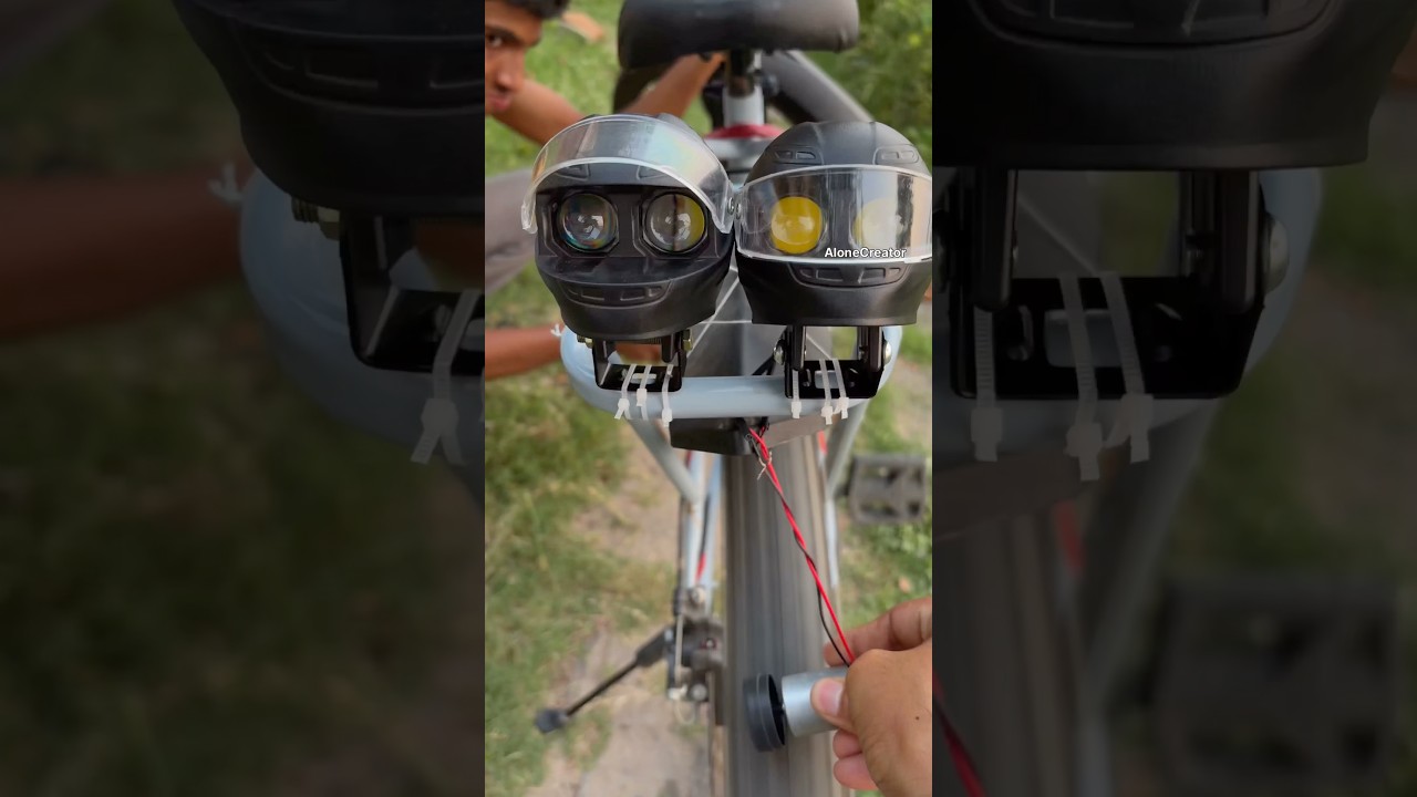 Turning Bicycle Motion into Light – 2 Helmet Fog Lights Powered! #dcmotor #scienceproject #project