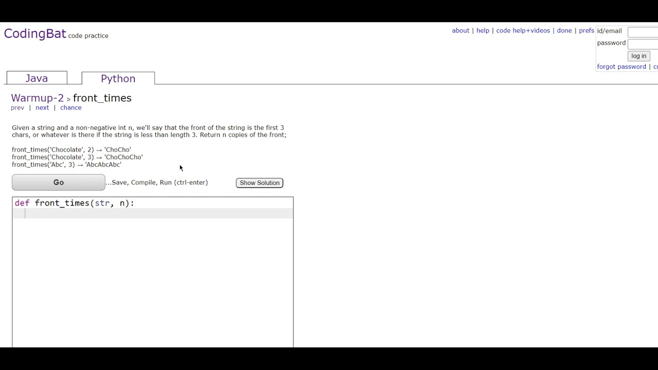 Warmup-2 (front_times) Python Tutorial || Codingbat.com