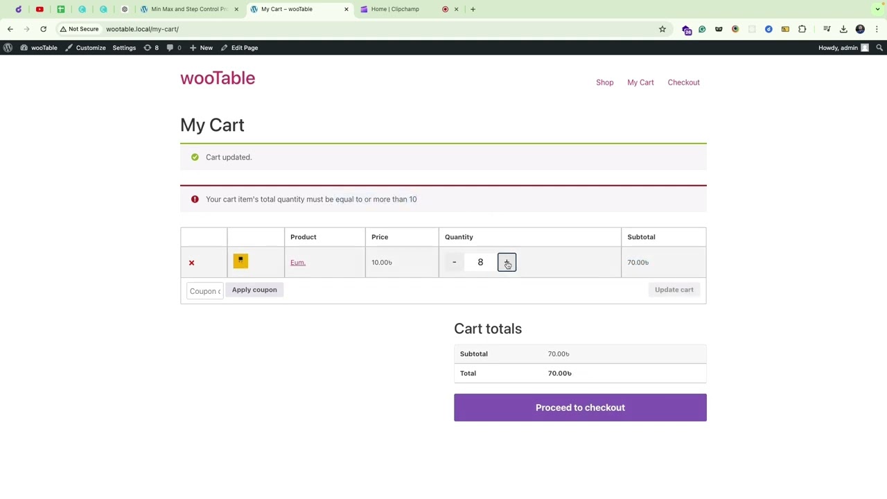 How to set Cart Page conditions with the Min Max Step Control plugin