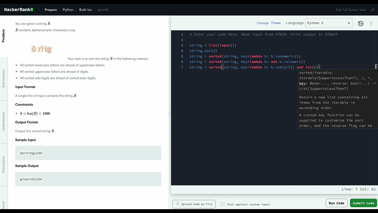 Hackerrank Python Solution  #5 Built Ins - Python: ginortS