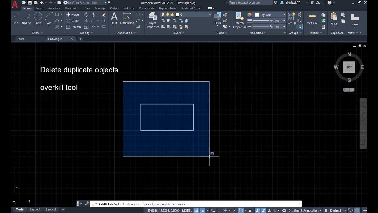 AutoCAD 2021 Tutorial: how to use OverKill to delete duplicate objects?