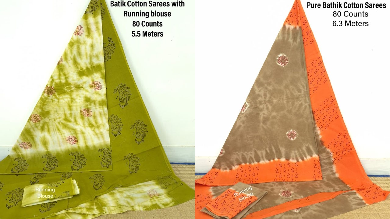 Batik Cotton Sarees with Running Blouse 6.3 meters ✨. Perfect for everyday comfort